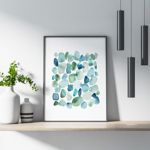 Sea Glass Abstract Art Print, Modern Coastal Wall Art, Blue Green Beach ...