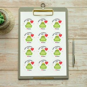 Frog Valentine's Day Stickers, Boy Girl Toad Kids Labels for Treat Bag ...