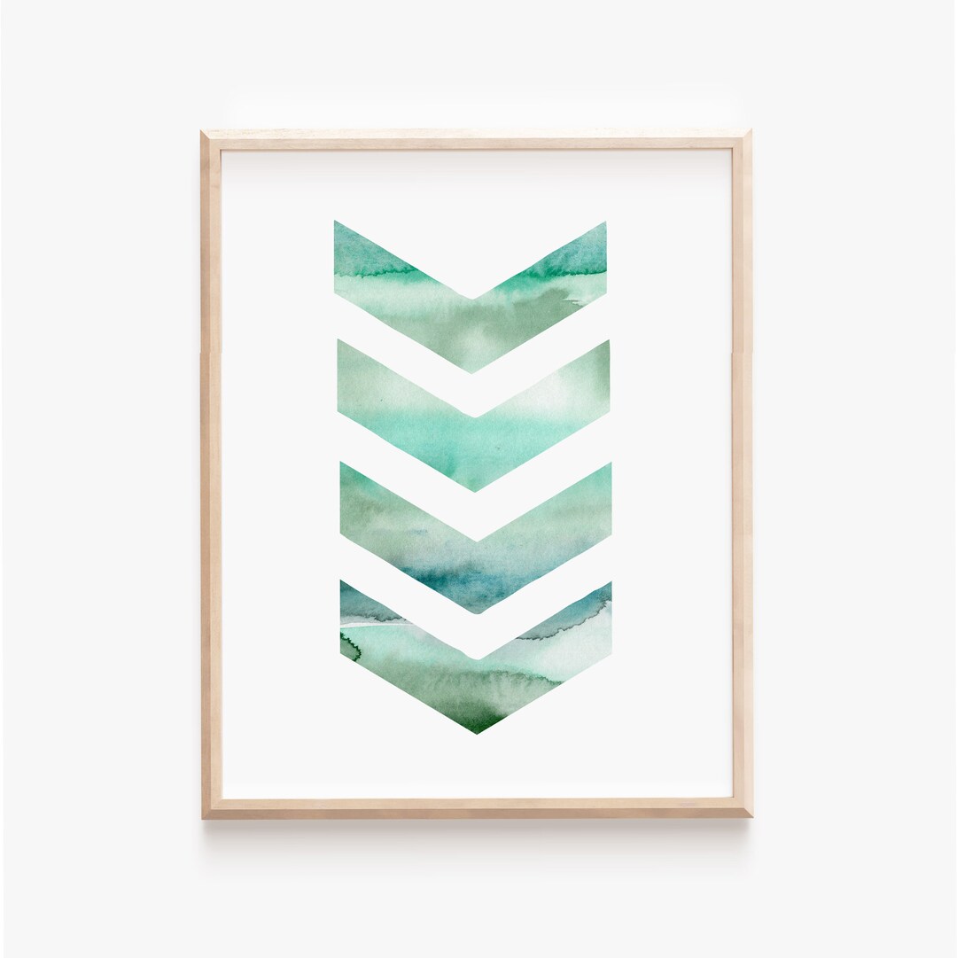 Sea Glass Chevron Art Print, Mid Century Modern Minimalist Decor ...