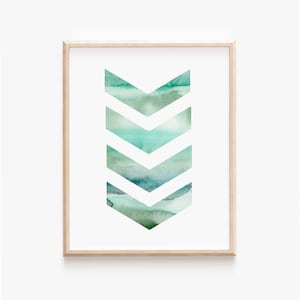 Sea Glass Chevron Art Print, Mid Century Modern Minimalist Decor ...