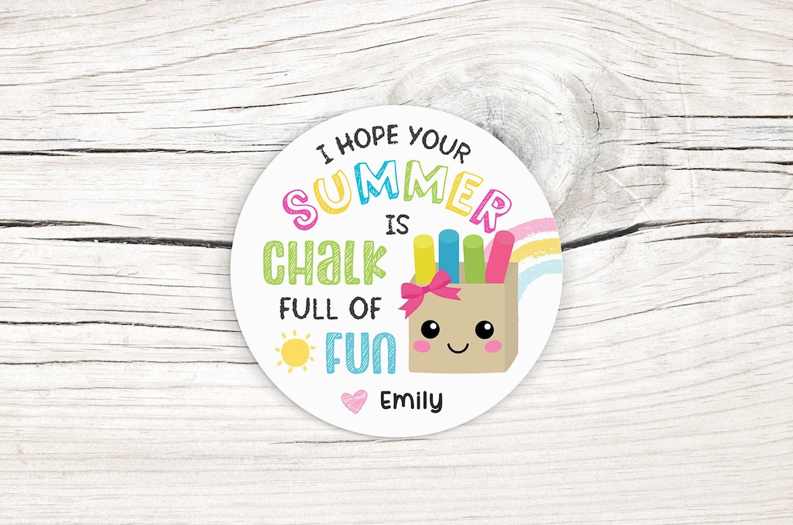 Personalized Summer Break Stickers, Cute Chalk Full of Fun End of Year ...