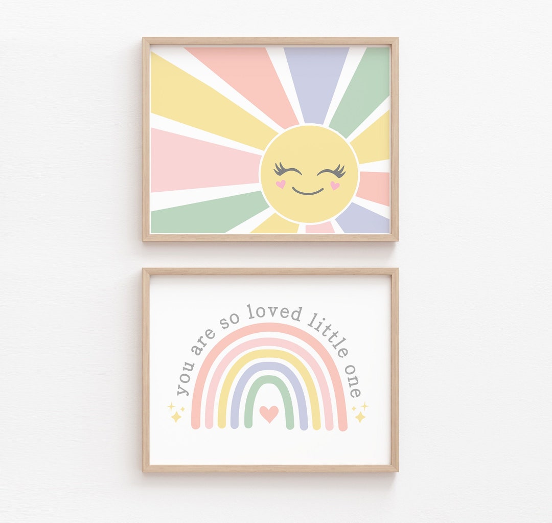 Colorful Sunshine Nursery Wall Art, Pastel Playroom Decor, Boho Smiling ...