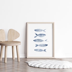 Fish Nursery Wall Art PRINTABLE, Boys Room Blue Fish Print Set, Kids ...