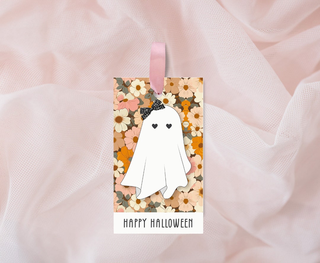Boho Halloween Gift Tag PRINTABLE, Cute Retro Halloween Tags, Digital ...