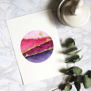 Jewel Tone Watercolor Abstract Art Print, Abstract Sunset Ruby Amethyst ...