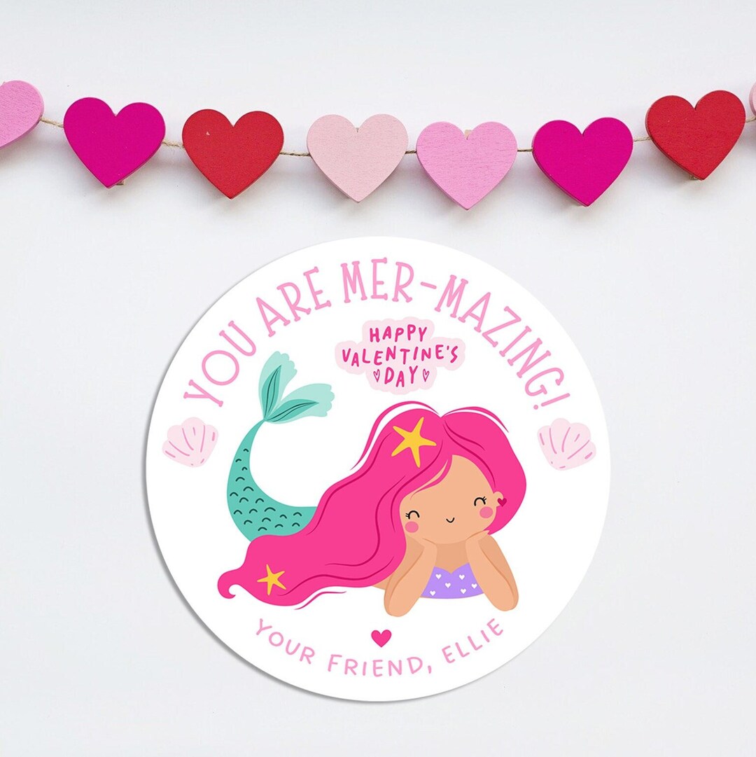 Valentine's Day Mermaid Stickers, Personalized Kids Valentine Tags ...