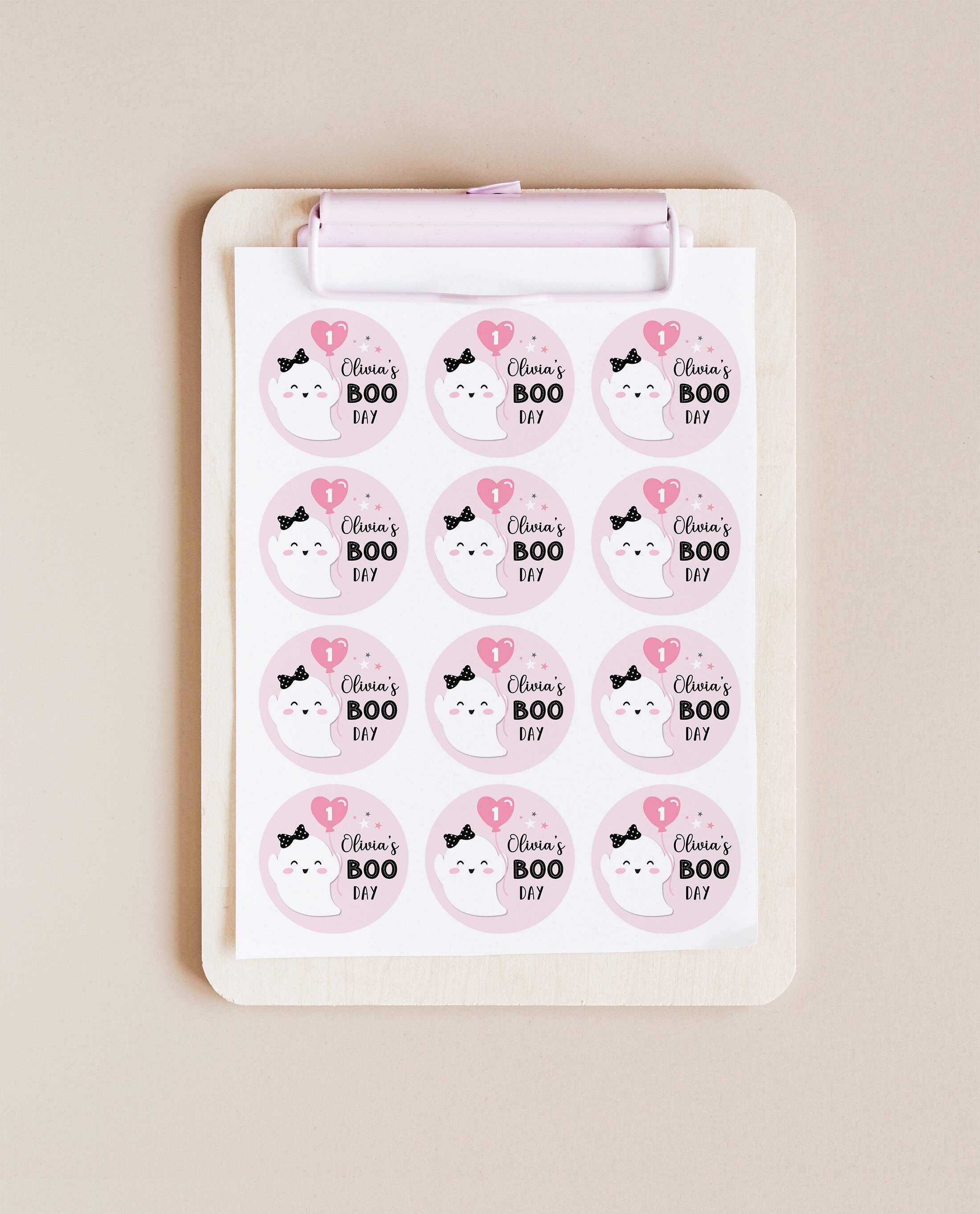 Boo Day Stickers With Name, Personalized Halloween Party Stickers, Boho ...