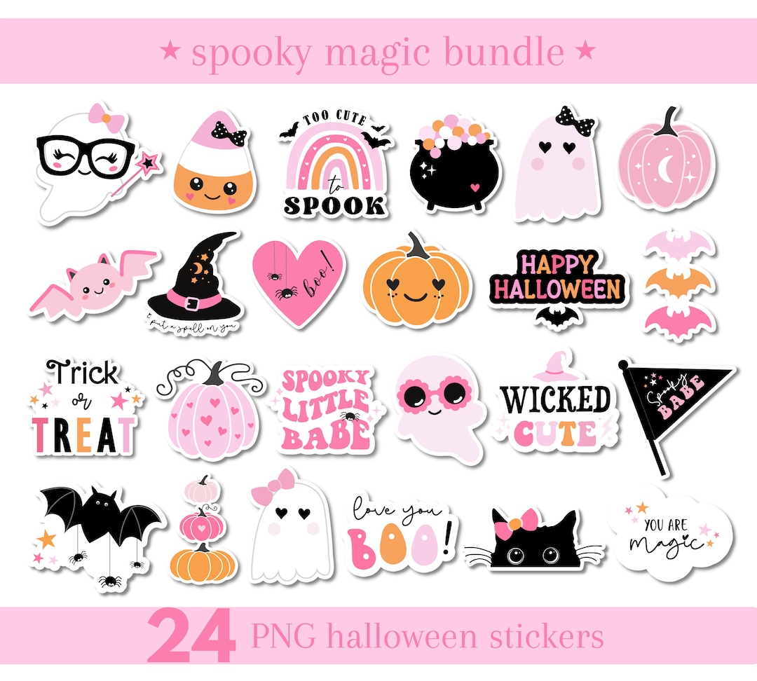 Pink Halloween Sticker Bundle Digital, Cute Girly Halloween PNG Set ...