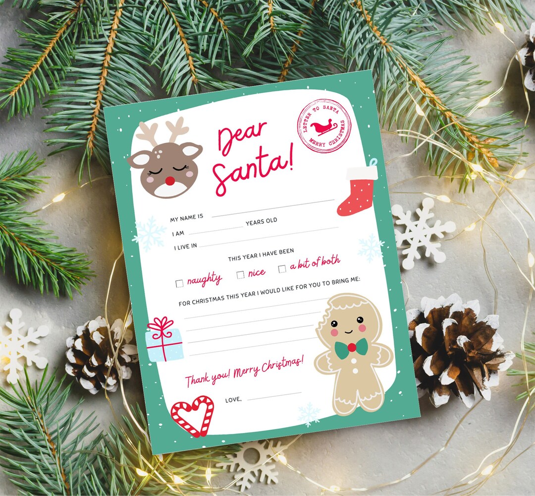 Dear Santa Letter PRINTABLE, Christmas Kids DIY, Digital Christmas Wish ...
