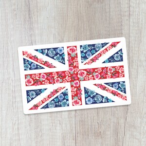 UK Flag Sticker, Union Jack Vinyl Decal, Watercolor Floral British Flag ...