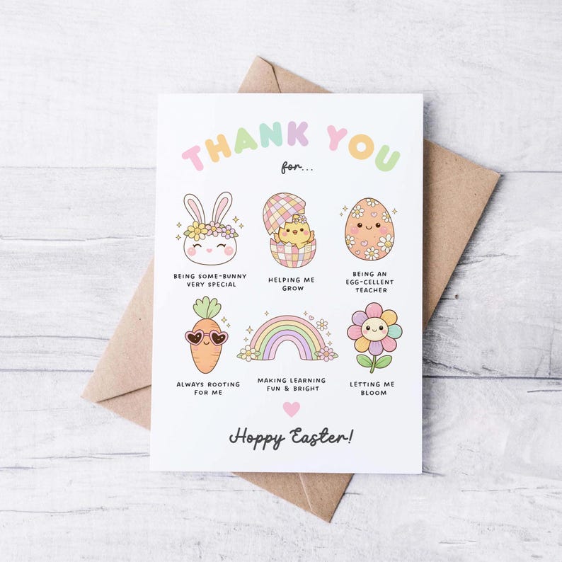 PRINTABLE Teacher Card for Easter, Cute Spring Thank You Teacher Note ...