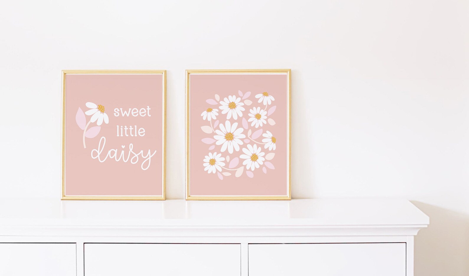 Boho Daisy Nursery Print Set, Neutral Modern Daisy Decor, Pastel Pink ...