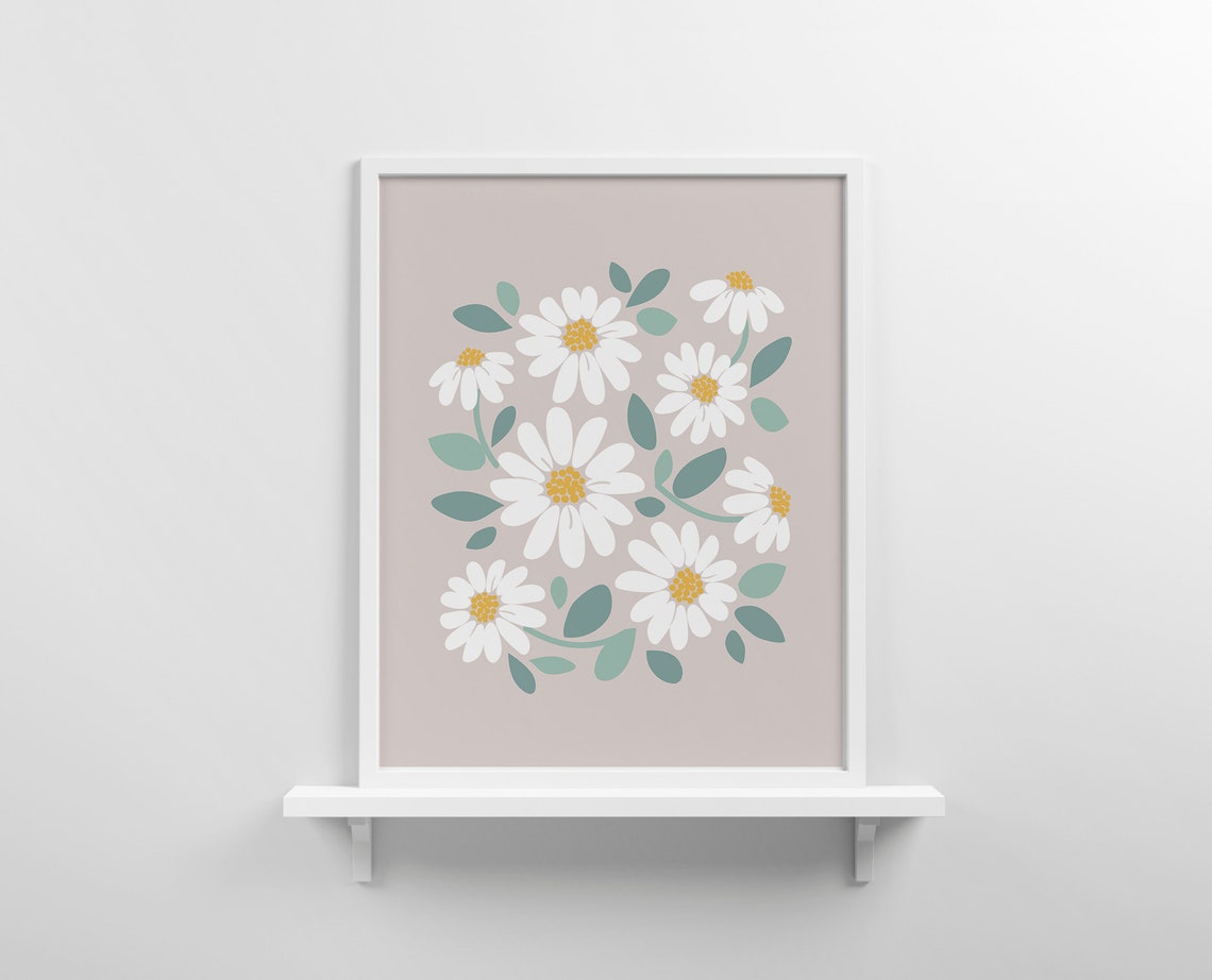 Boho Daisy Wall Art PRINTABLE, Neutral Daisy Garden Poster, Beige Retro ...