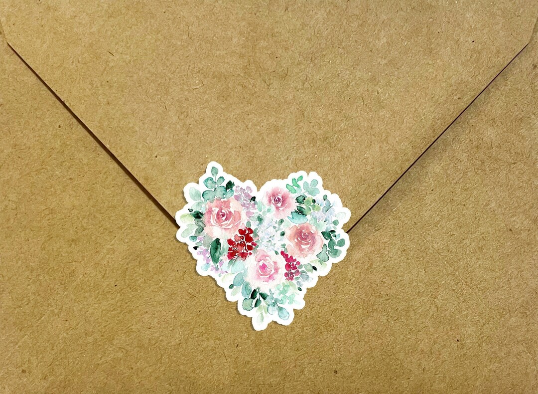 Vintage Rose Envelope Seals, Pink Floral Watercolor Stickers, Old ...