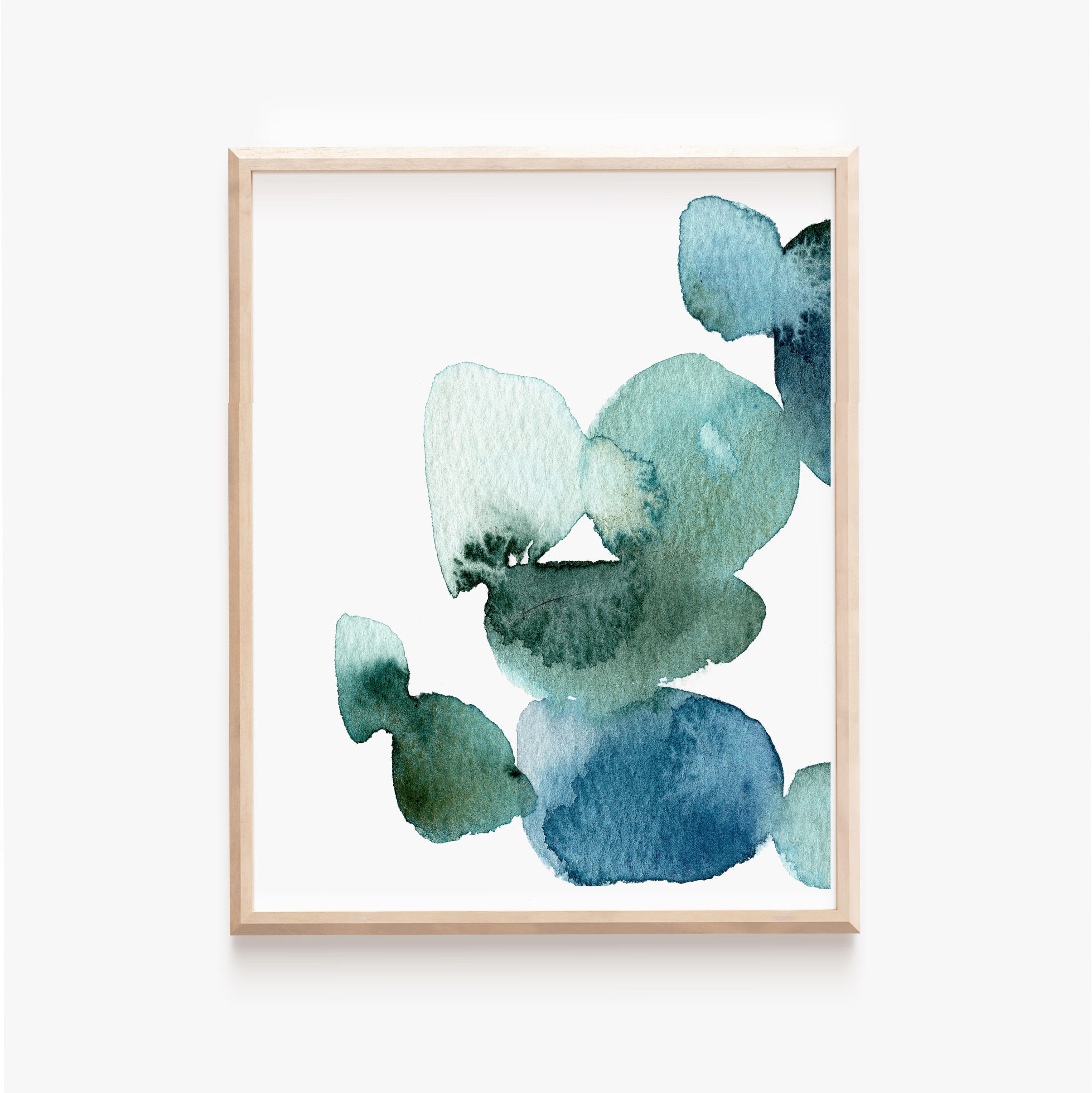 Blue Green Abstract Art Print Set Watercolor Seaglass Coastal - Etsy