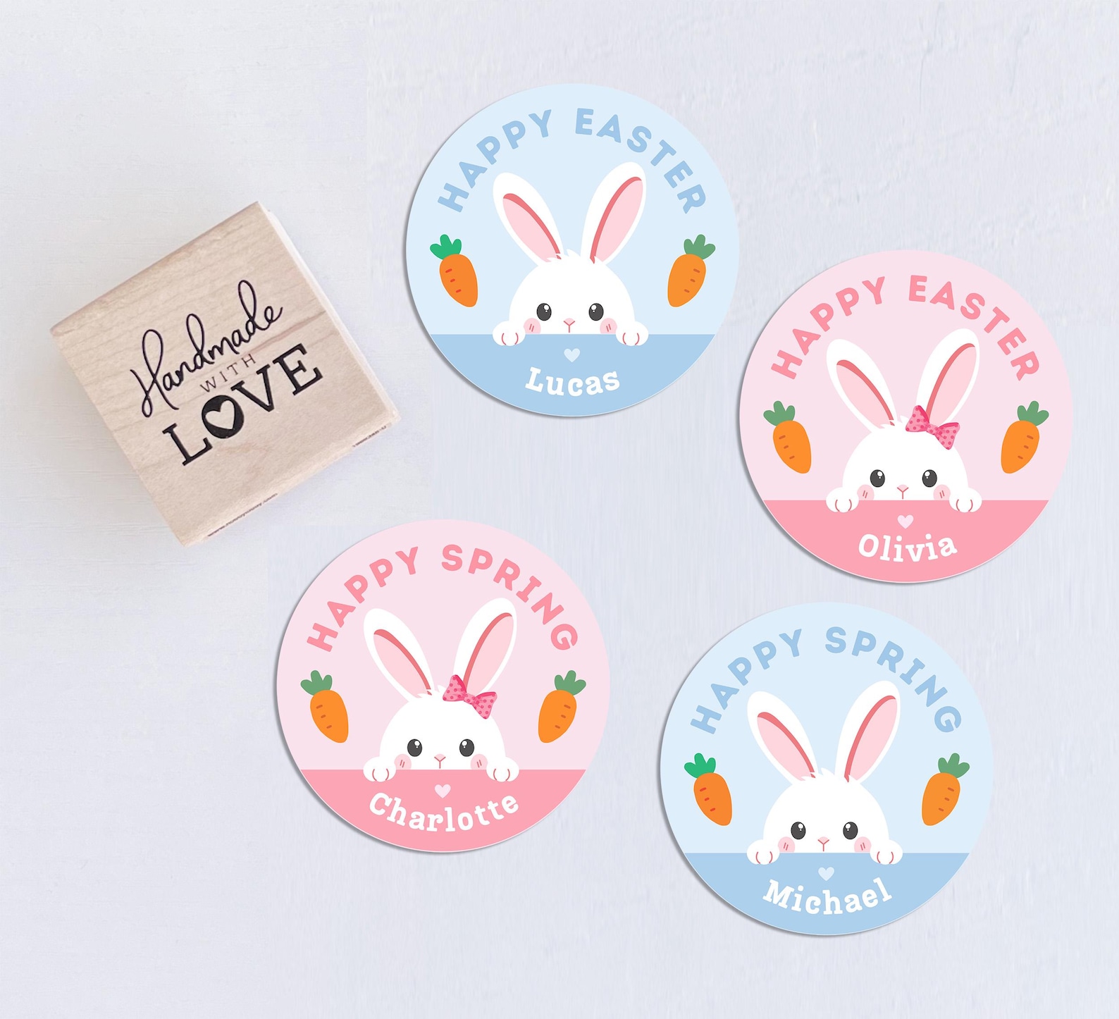 Personalized Easter Bunny Stickers, Happy Spring Labels for Treat Bags ...