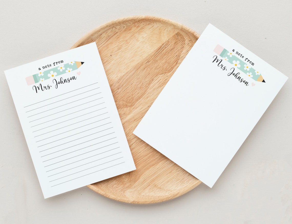 Teacher Note Pad Personalized, Custom Retro Daisy School Stationery ...