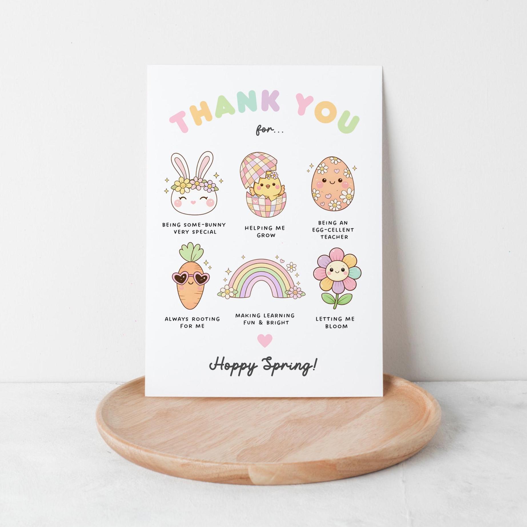 PRINTABLE Teacher Card for Easter, Cute Spring Thank You Teacher Note ...