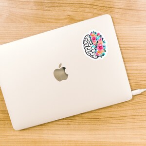 Anatomical Brain Vinyl Sticker, Colorful Watercolor Floral Decal ...