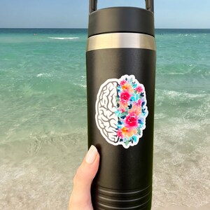 Anatomical Brain Vinyl Sticker, Colorful Watercolor Floral Decal ...