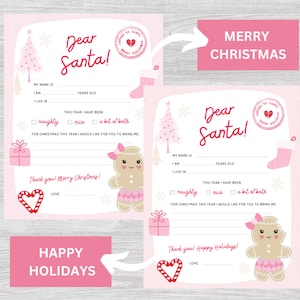 PRINTABLE Dear Santa Letter, Merry Christmas Kids DIY, Girls Christmas ...