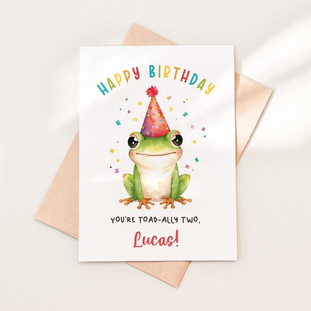 Frog Birthday Card for Boy, You’re Toad-ally Two, Cute Frog Birthday ...