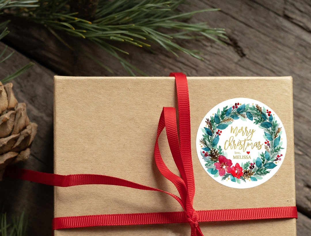 Custom Christmas Wreath Labels, Personalized Merry Christmas Envelope ...