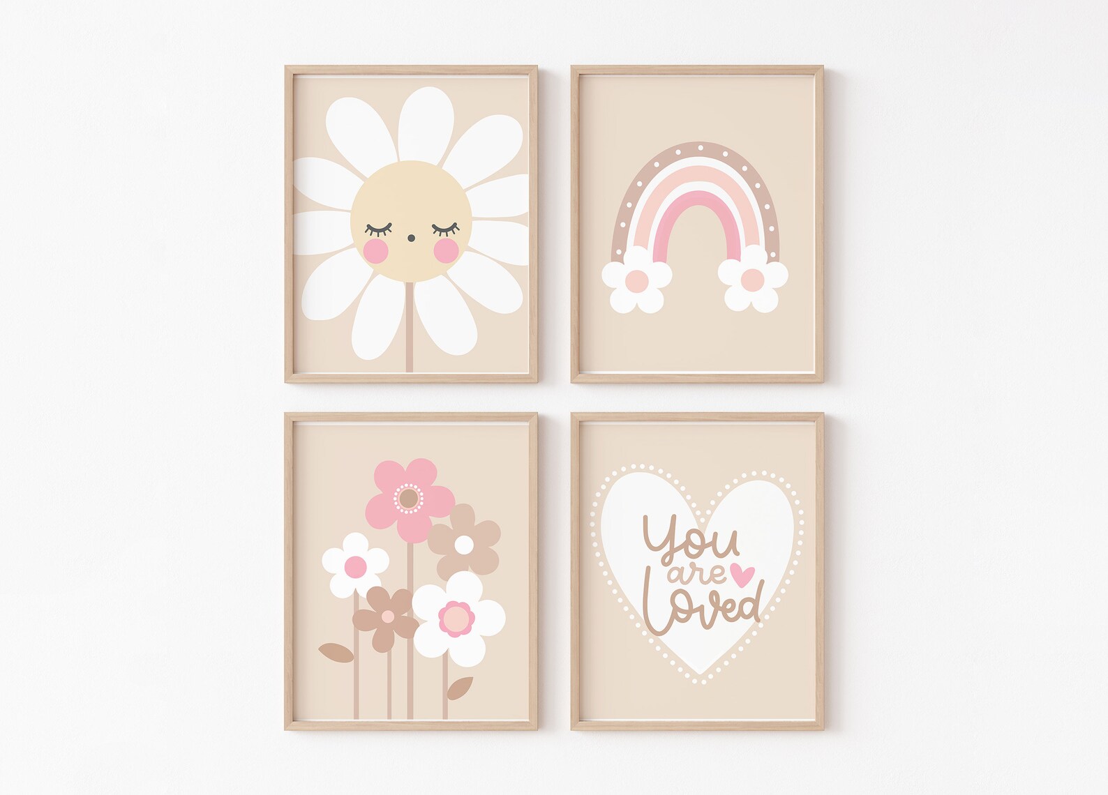 Neutral Daisy Nursery Wall Art, You Are Loved Modern Daisy Decor ...
