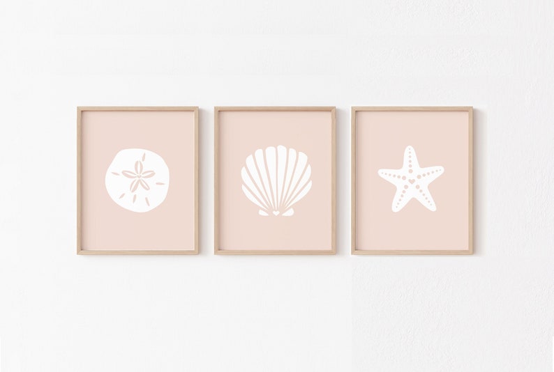 Blush Coastal Nursery Wall Art PRINTABLE Pink Seashell Girls - Etsy