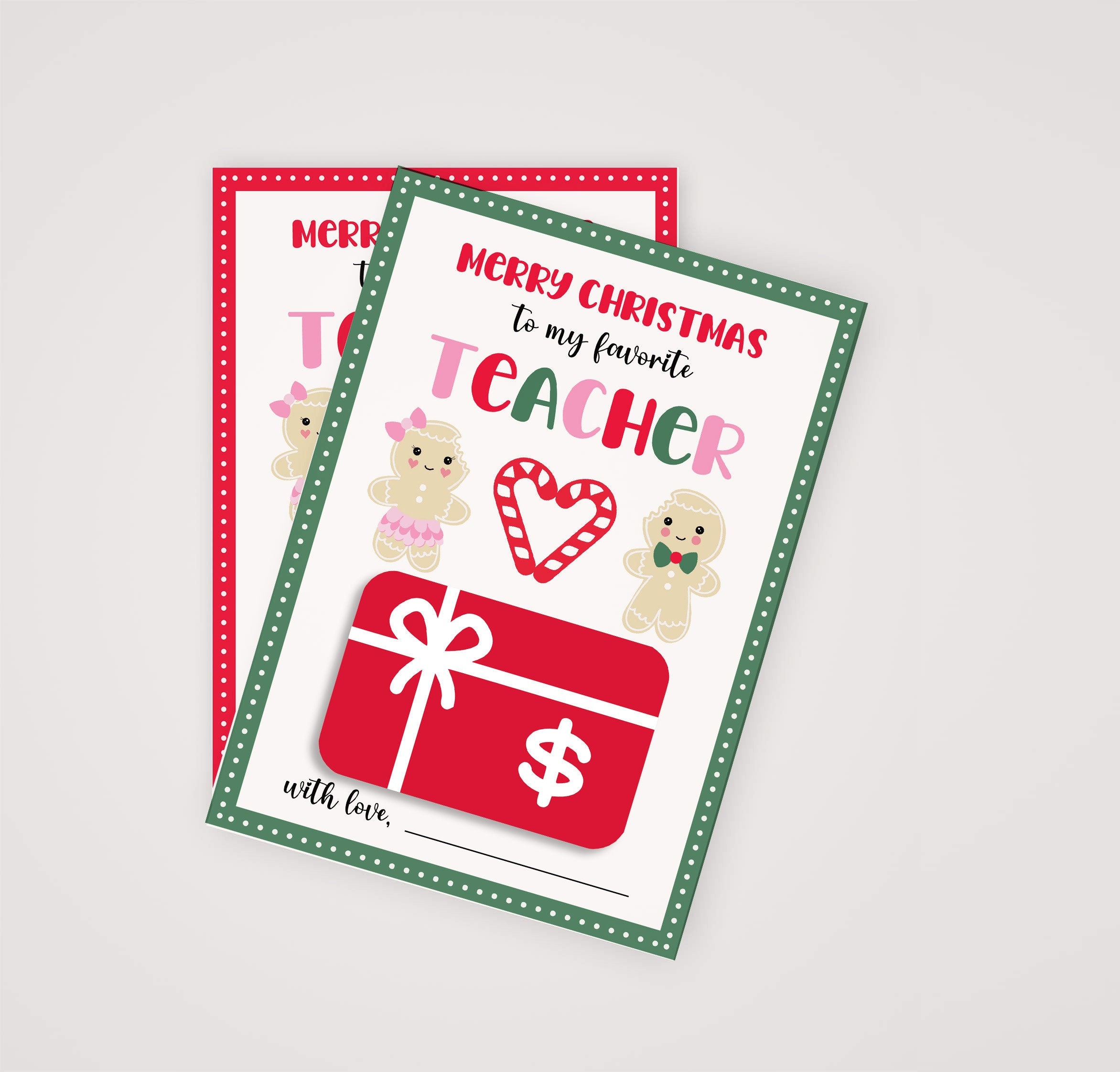 PRINTABLE Christmas Gift Card Holder for Teacher Merry - Etsy