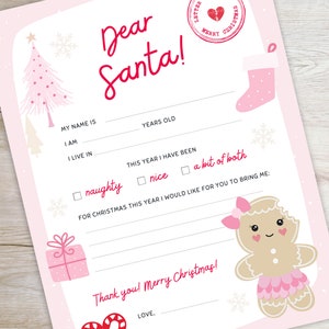 PRINTABLE Dear Santa Letter, Merry Christmas Kids DIY, Girls Christmas ...