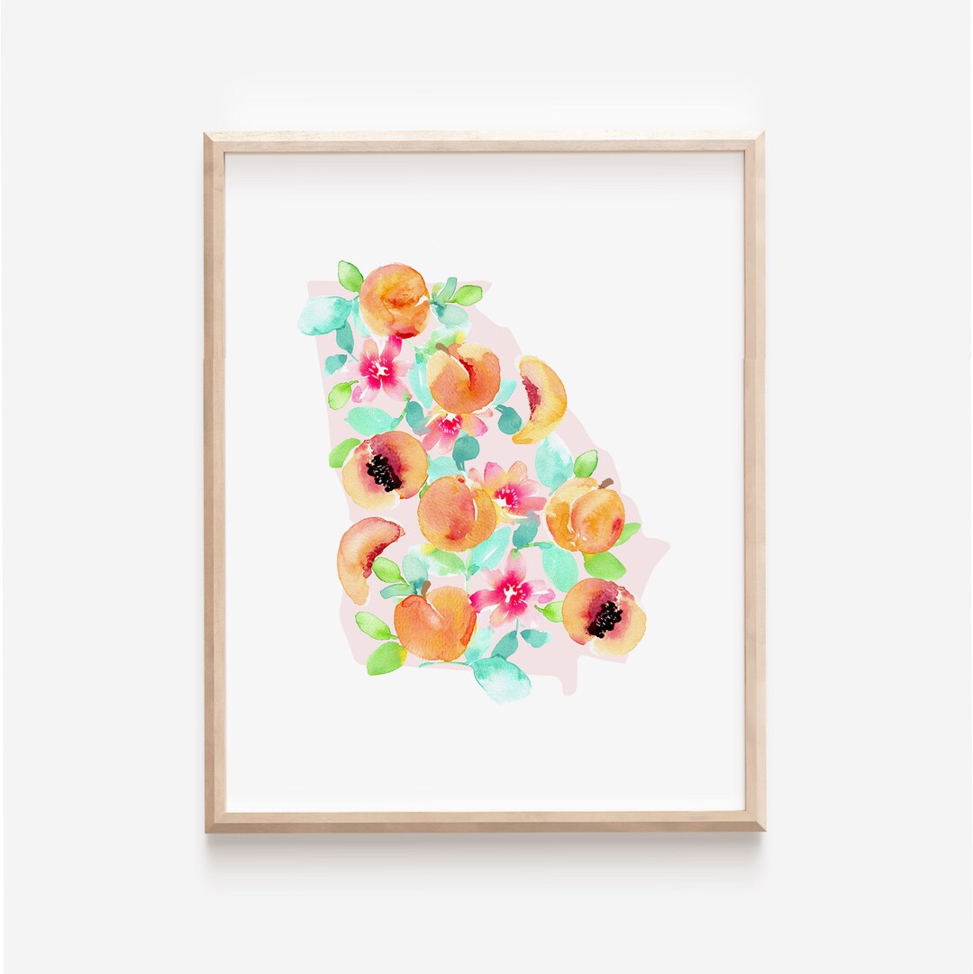 Georgia Watercolor Art Print, Peach State Wall Art, Pink Floral ...