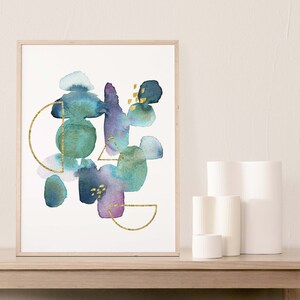 Jewel Tone Watercolor Abstract Art Print, Modern Vibrant Wall Art, Gold ...