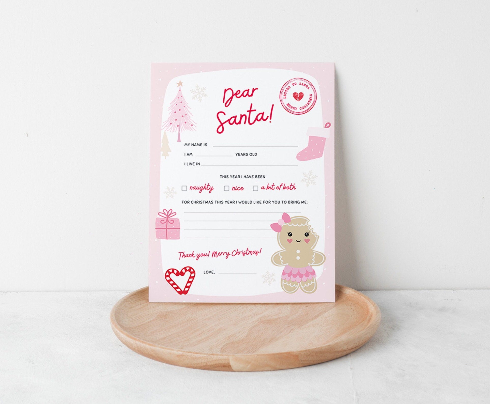 PRINTABLE Dear Santa Letter, Merry Christmas Kids DIY, Girls Christmas ...