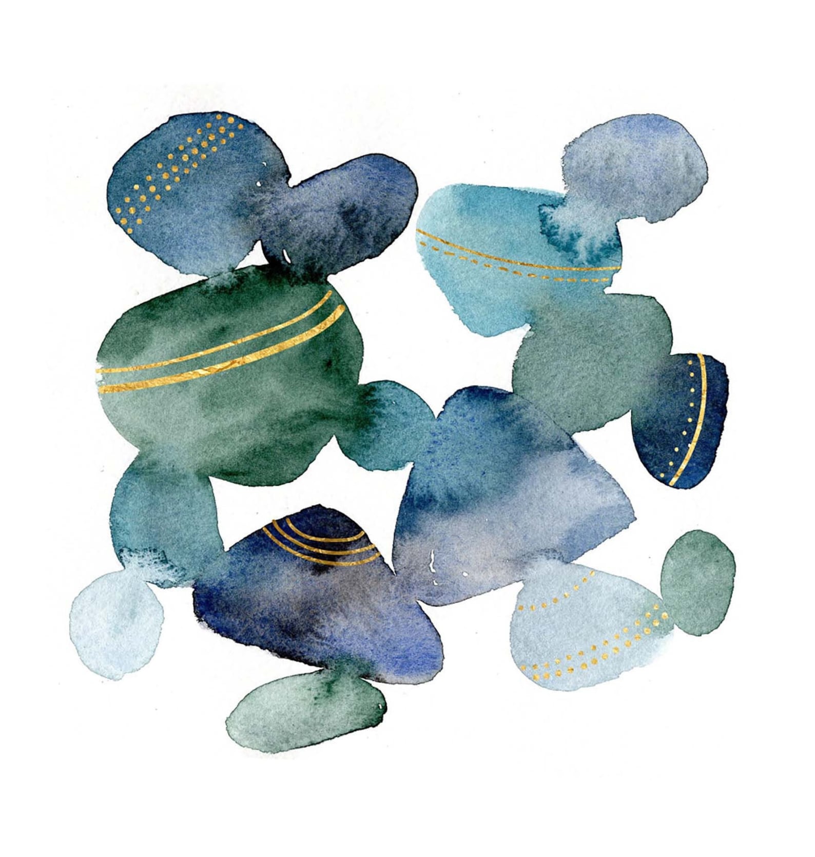 Watercolor Stones Abstract Art Print Ocean Pebbles Wall Art | Etsy