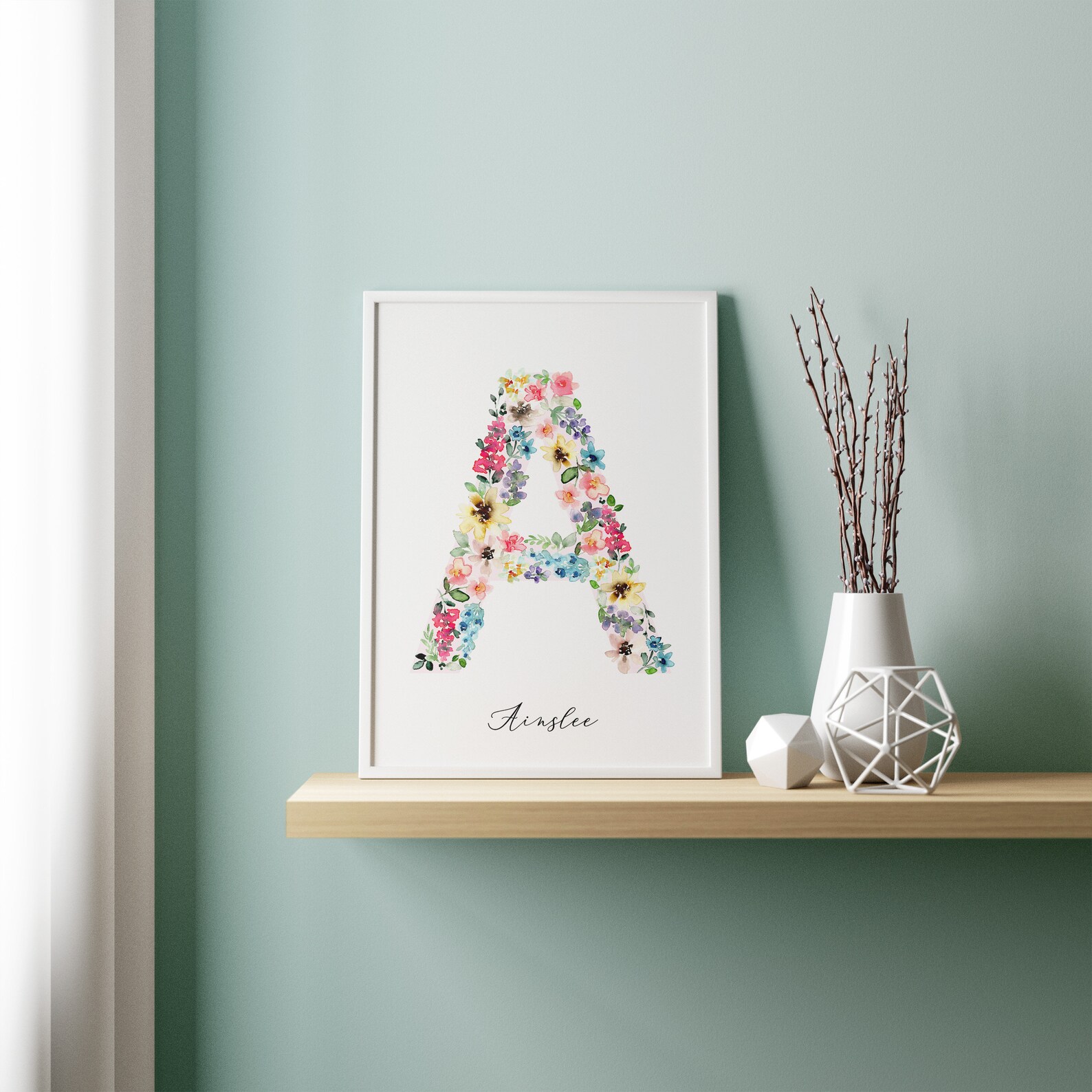 Watercolor Floral Initial Art Print Daisy Wildflower Nursery | Etsy