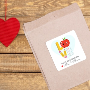 Personalized Teacher Valentine Stickers, Pencil Ruler Love Valentine's ...