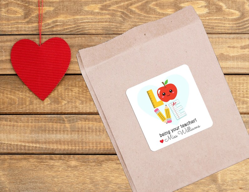 Personalized Teacher Valentine Stickers, Pencil Ruler Love Valentine's ...