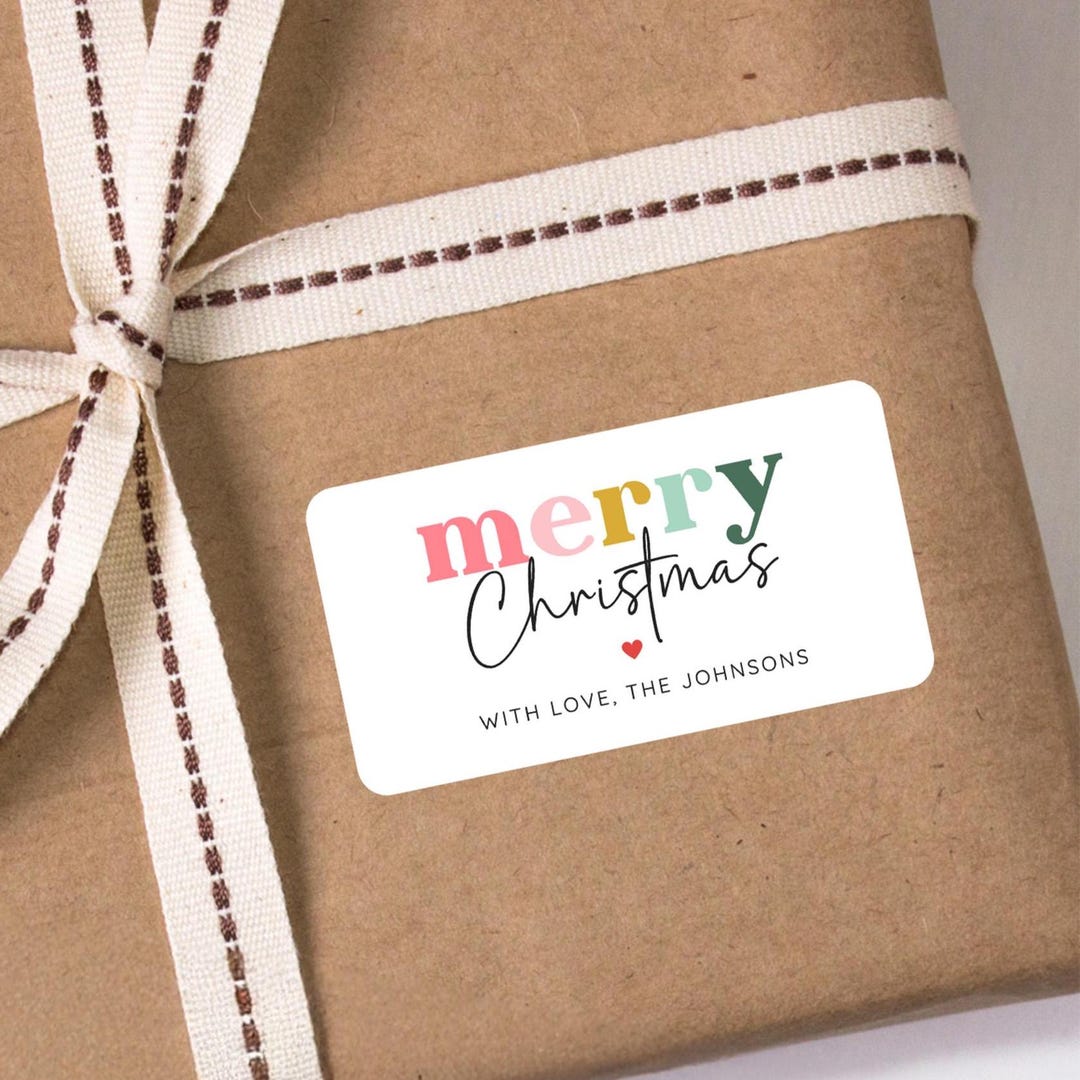 Personalized Christmas Sticker Gift Tags, Custom Minimalist Merry ...