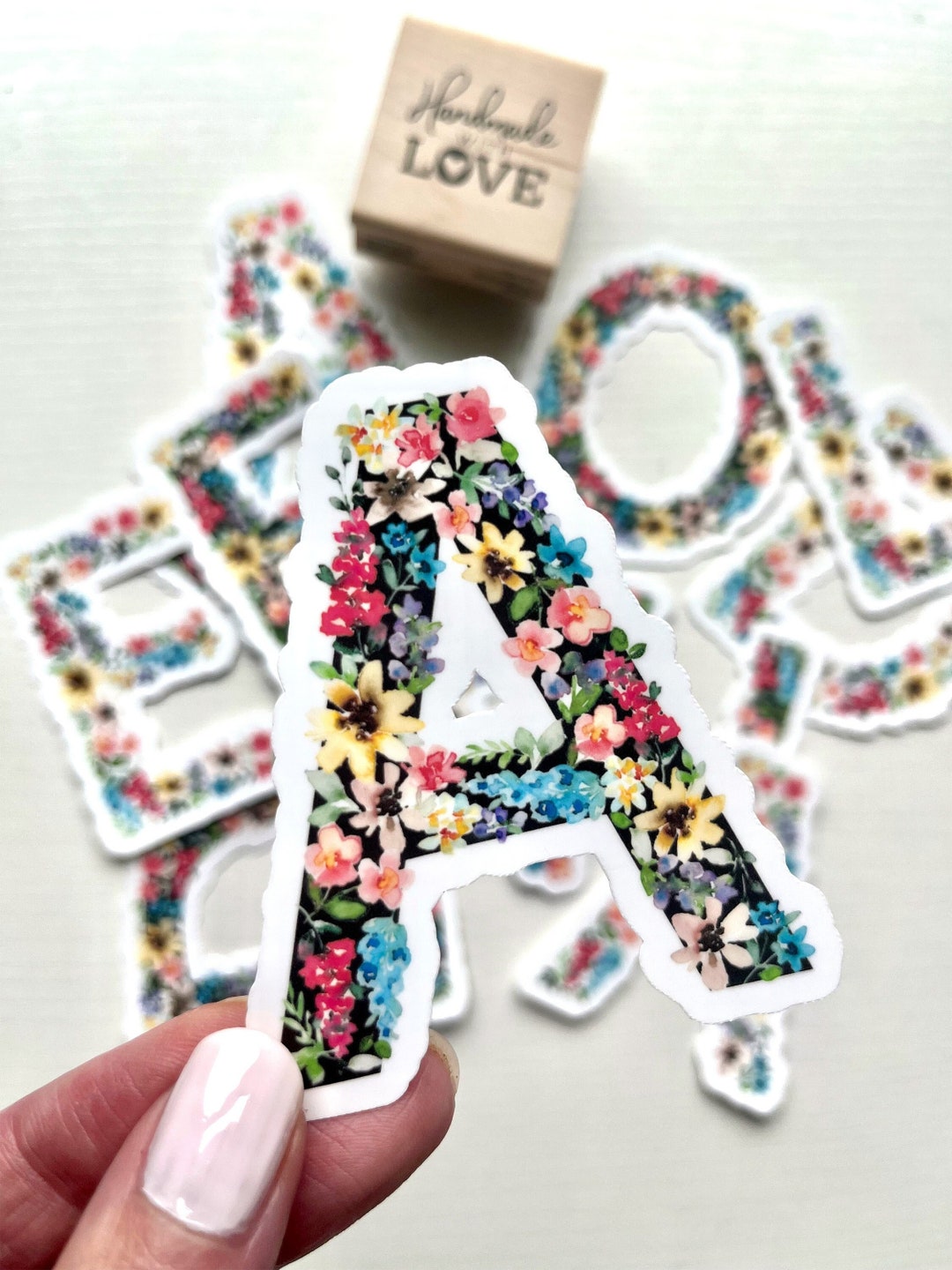 Floral Letter Sticker, Colorful Wildflower Initial Vinyl Decal ...