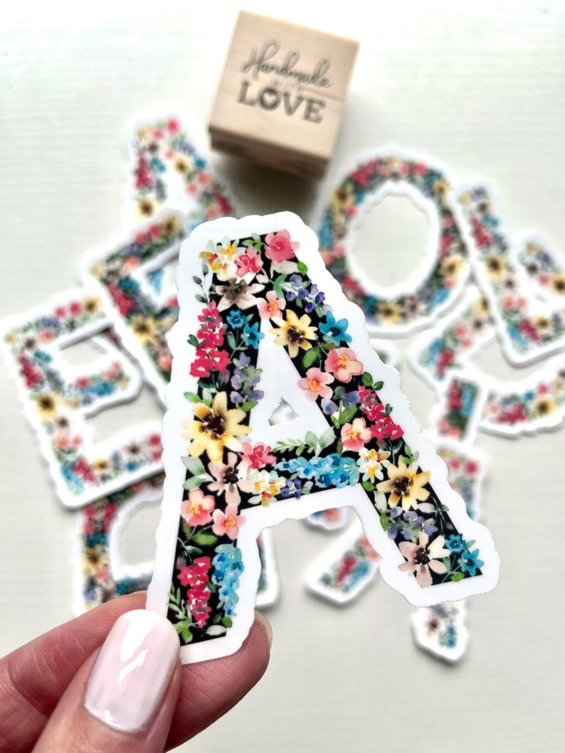 Floral Letter Sticker, Colorful Wildflower Initial Vinyl Decal ...
