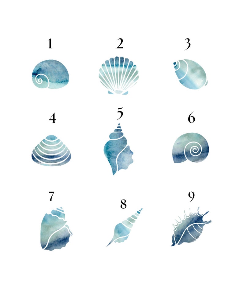 Blue Seashell Print Set of 9 Turquoise Watercolor Coastal - Etsy