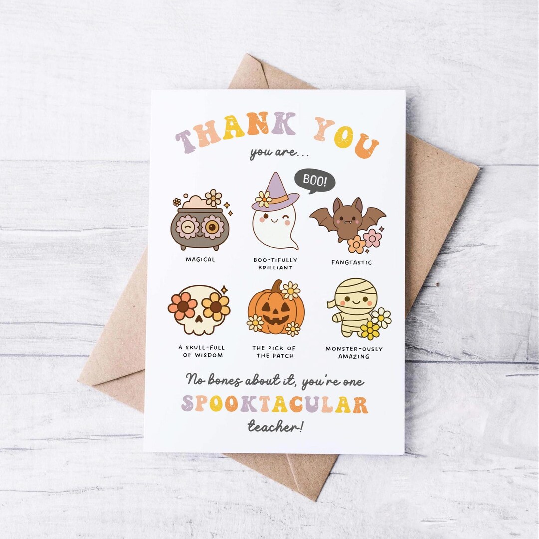 PRINTABLE Teacher Appreciation Card for Halloween, Cute Thank You Note ...