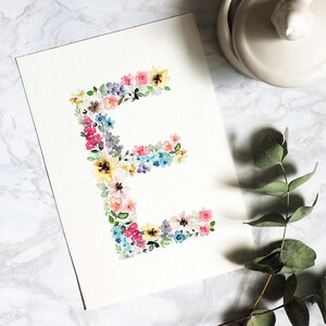 Floral Initial Letter Print, Wildflower Nursery Name Wall Art, Colorful ...