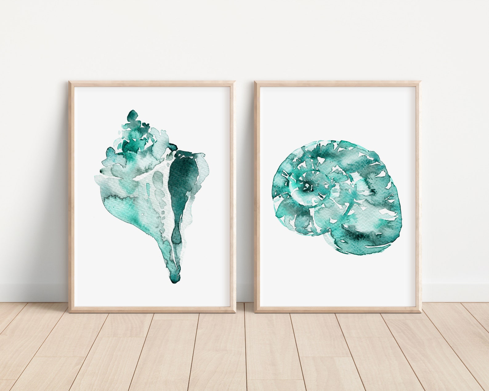 Teal Seashell Nautical Print Set Turquoise Modern Beach Home - Etsy