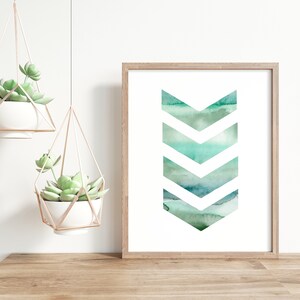 Sea Glass Chevron Art Print, Mid Century Modern Minimalist Decor ...