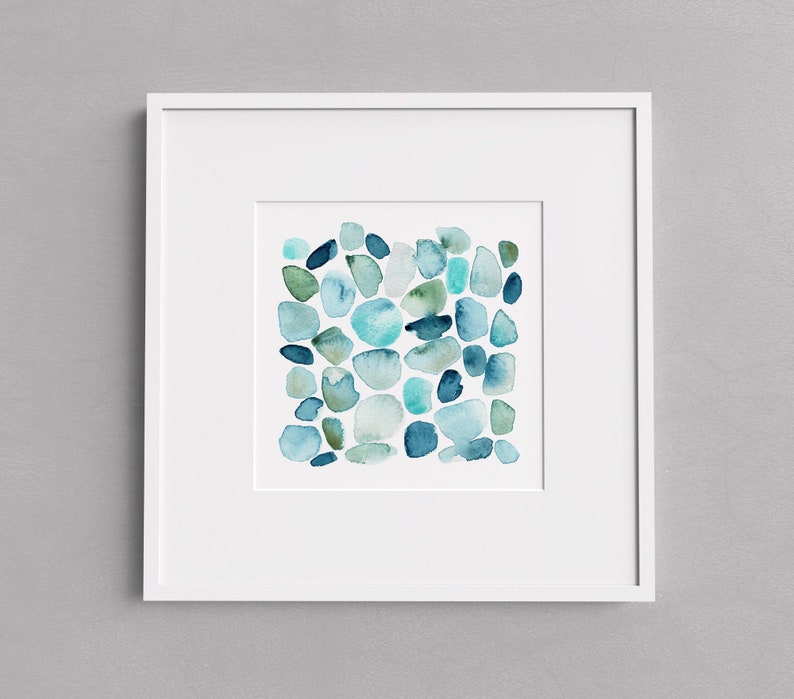 Modern Sea Glass Art Print, Turquoise Coastal Wall Art, Blue Green ...