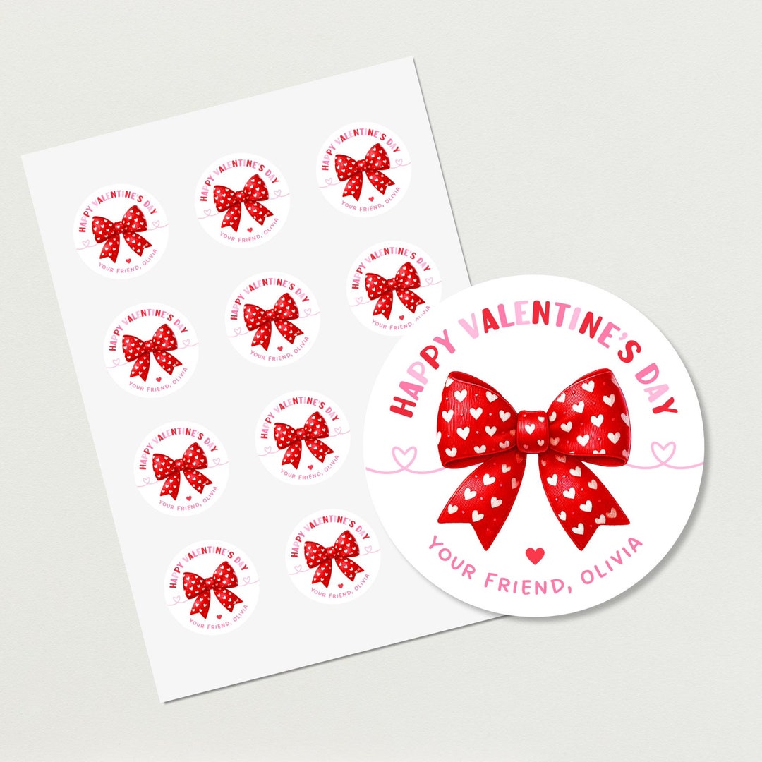 Bow Valentine Personalized Labels, Coquette Valentine's Day Stickers ...