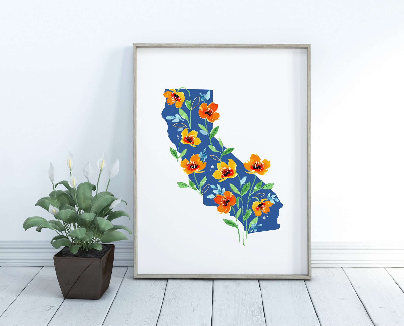 California Flowers State Art Print California Map Wall Art | Etsy