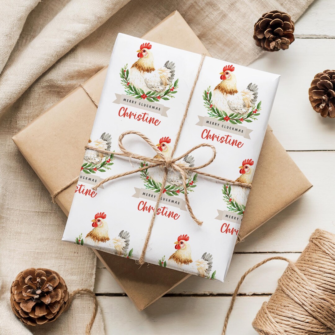 Personalized Chicken Christmas Gift Wrap, Custom Name Wrapping Paper ...